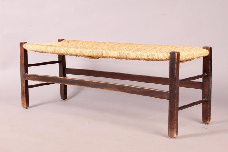 Straw and Wood Bench For Sale at 1stDibs