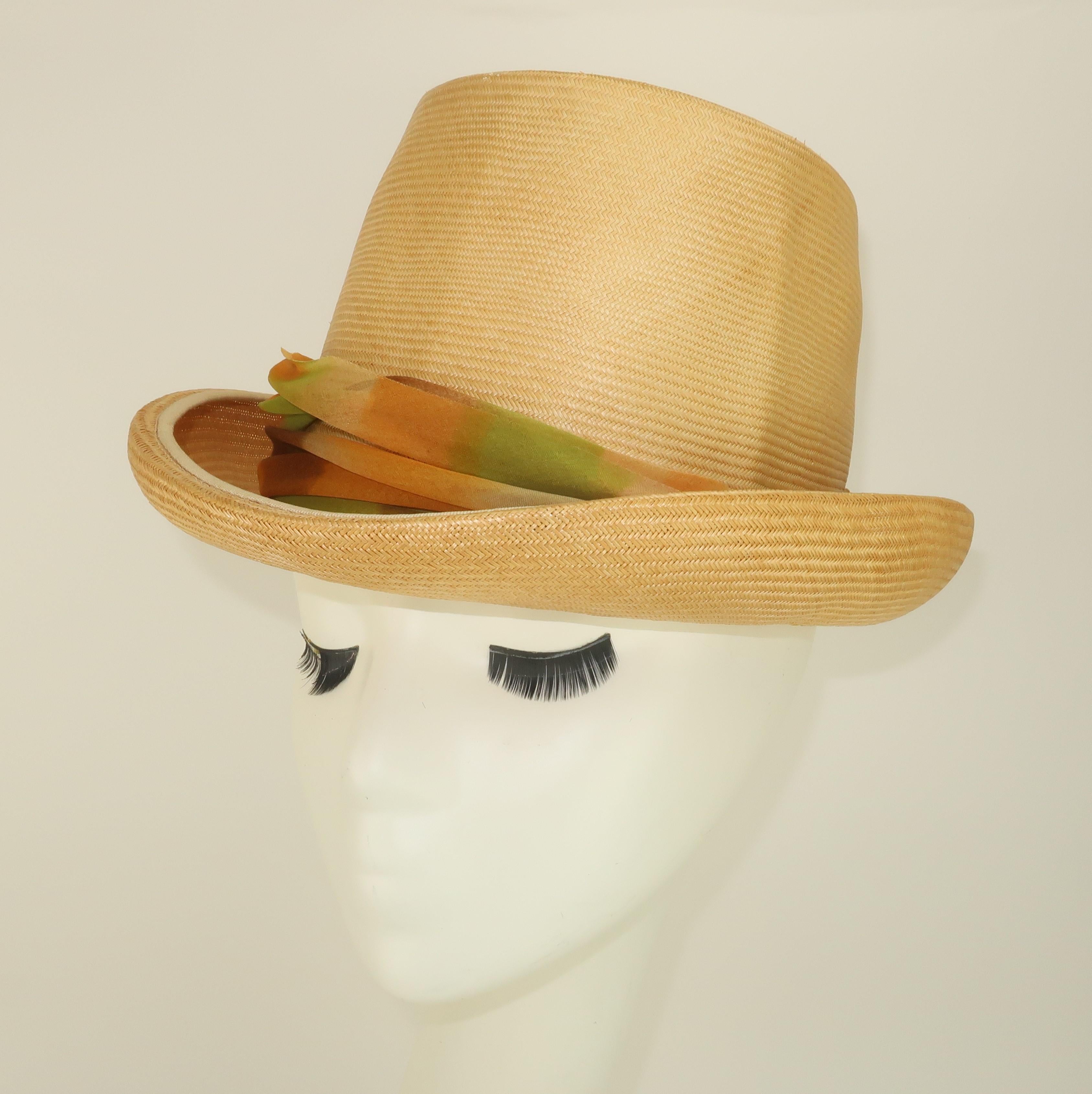 Straw Derby Style Tilt Hat, 1940's at 1stDibs