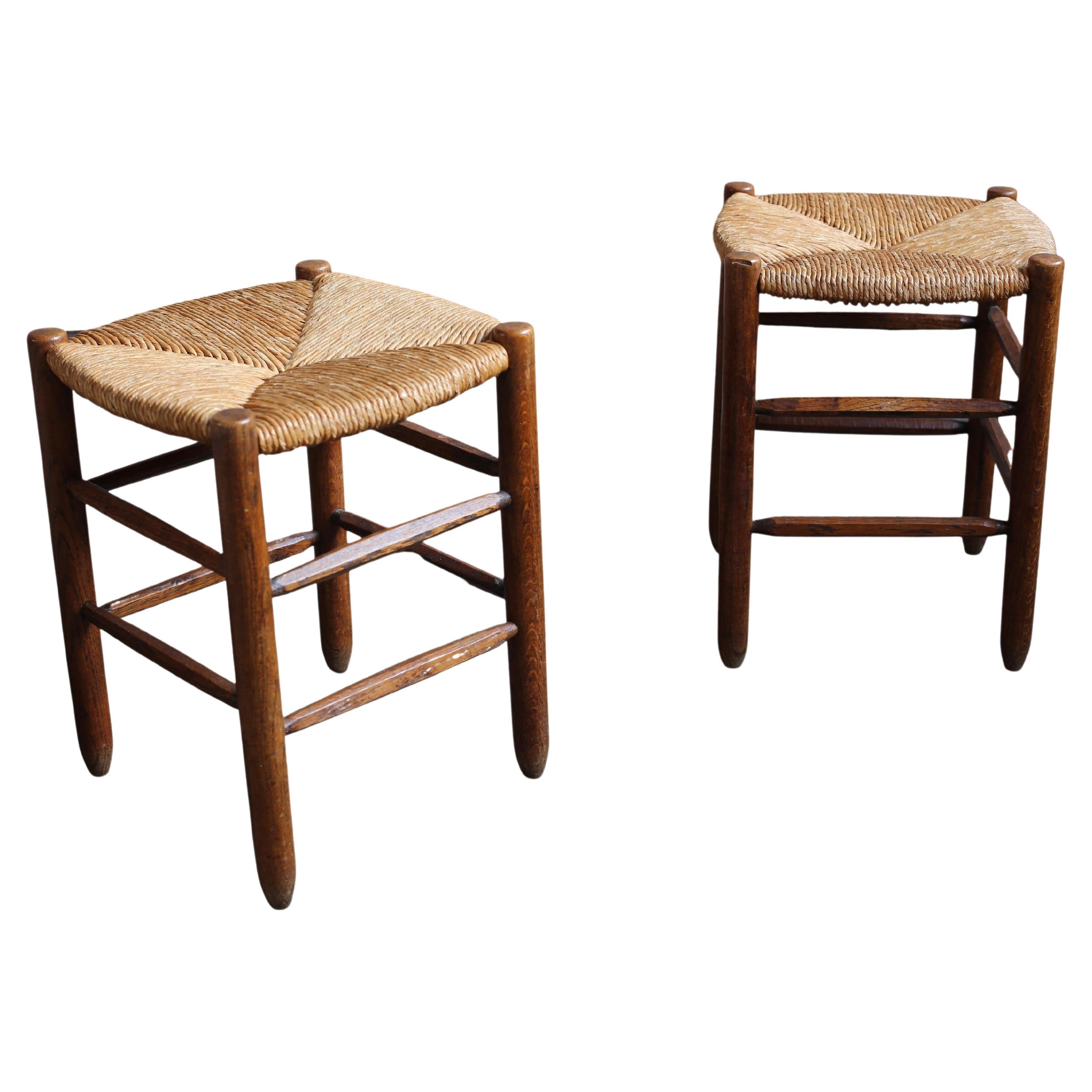Pair Bauche N°17 Straw Stools, Charlotte Perriand for L'équipement De ...