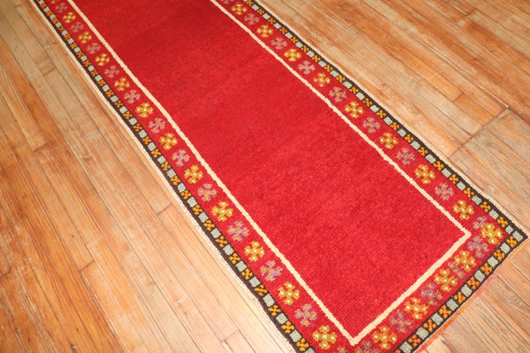 Strawberry Red Mid-20th Century Turkish Tulu Narrow Runner For Sale at ...