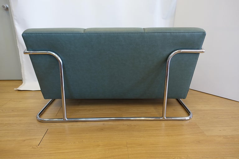 Streamline Chromed Steel and Green Synthetic Leather Sofa, 1930s at ...