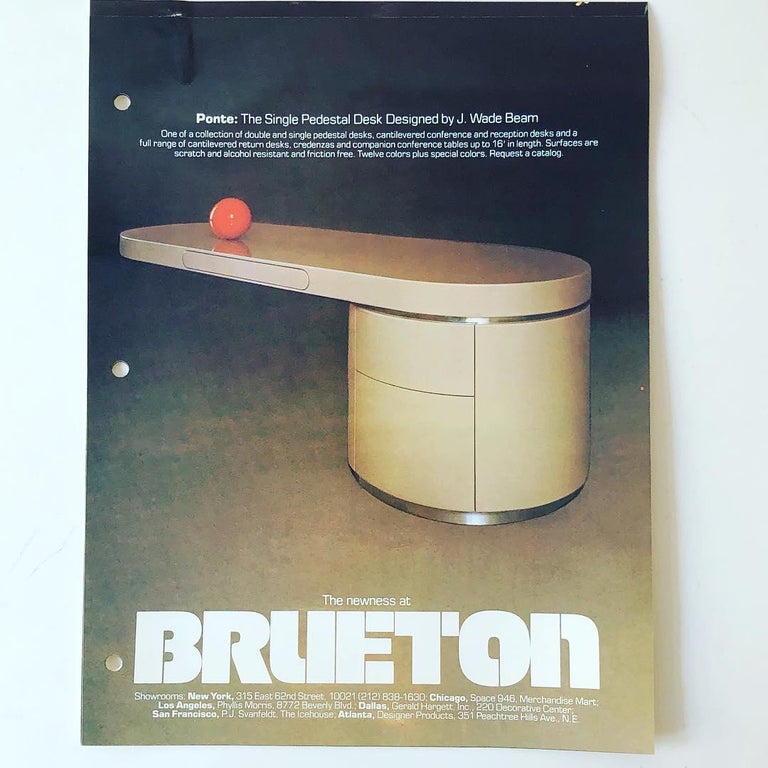 Streamlined "Ponte" Single Pedestal Lacquered Desk Designed by J. Wade ...