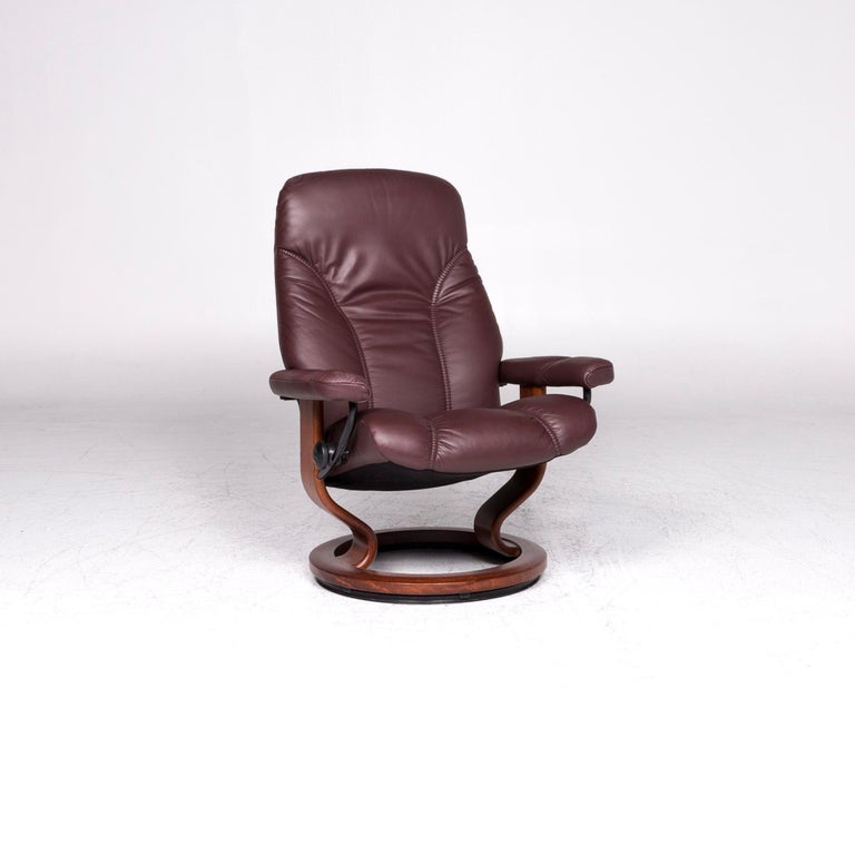 Stressless Consul Leather Armchair Stool Red-Brown Relax Function at ...