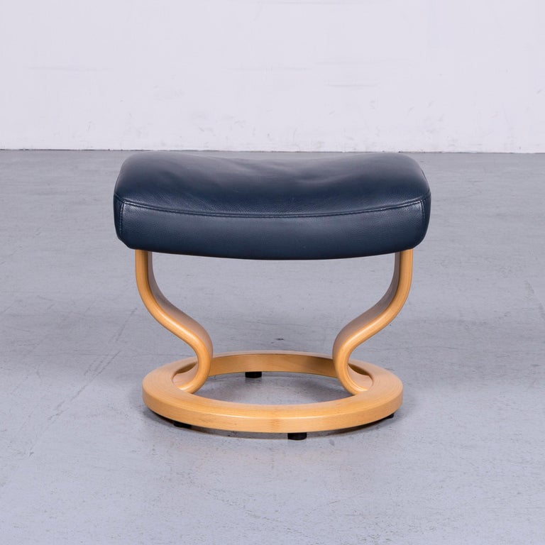 Stressless Designer Leather Foot-Stool Blue Bench at 1stDibs