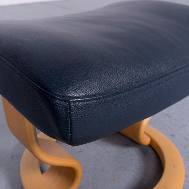 Stressless Designer Leather Foot-Stool Blue Bench at 1stDibs