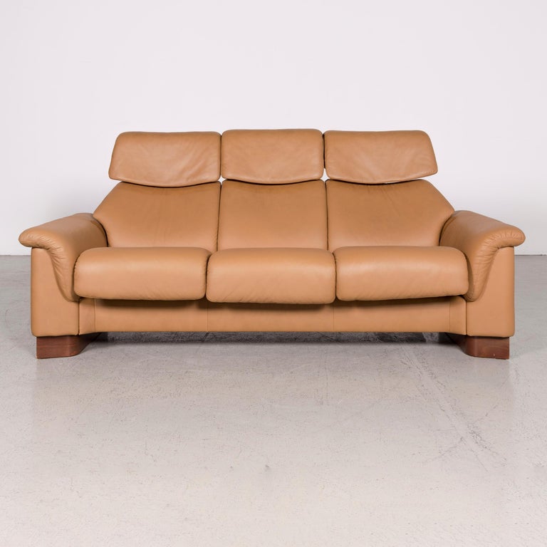 Stressless Designer Leather Sofa Brown Genuine Leather Three-Seat Couch ...