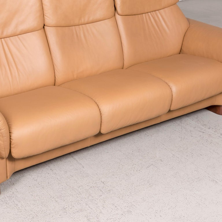 Stressless Designer Leather Sofa Brown Genuine Leather Three-Seat Couch ...