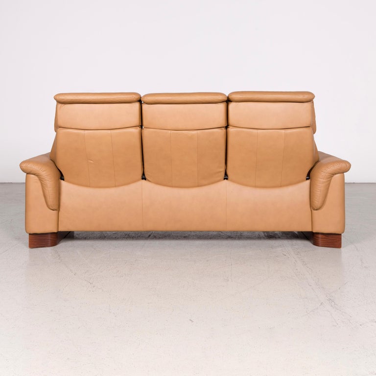 Stressless Designer Leather Sofa Brown Genuine Leather Three-Seat Couch ...