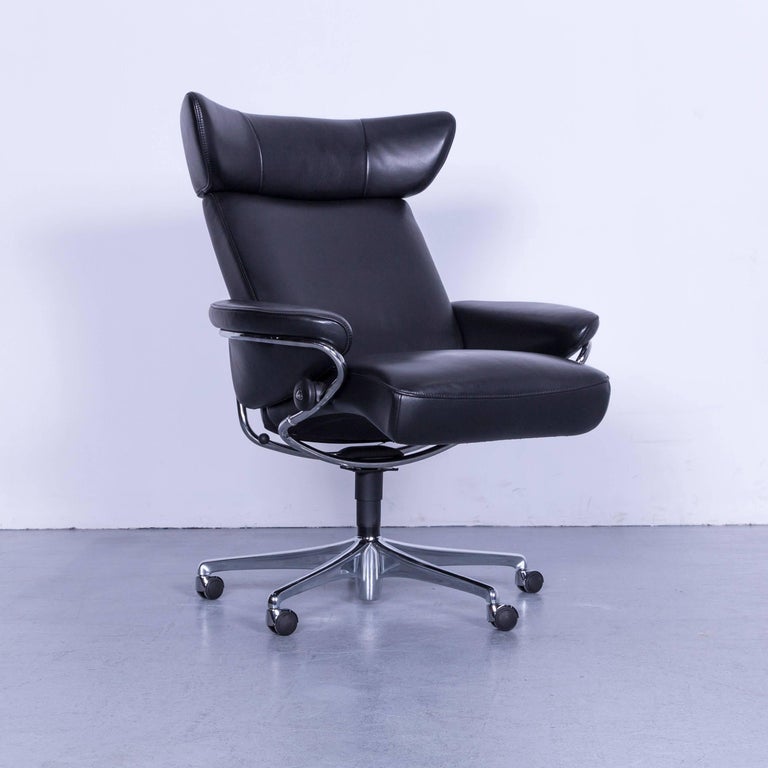 Stressless Jazz Designer Leather Office Chair Black with Footstool and ...