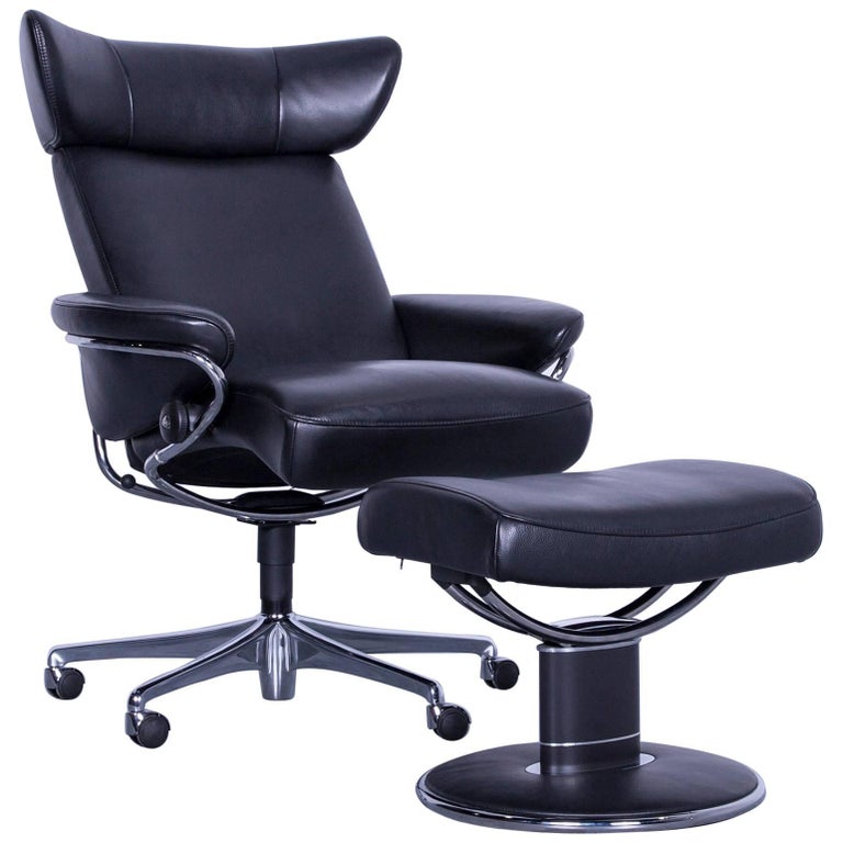 Stressless Jazz Designer Leather Office Chair Black with Footstool and ...