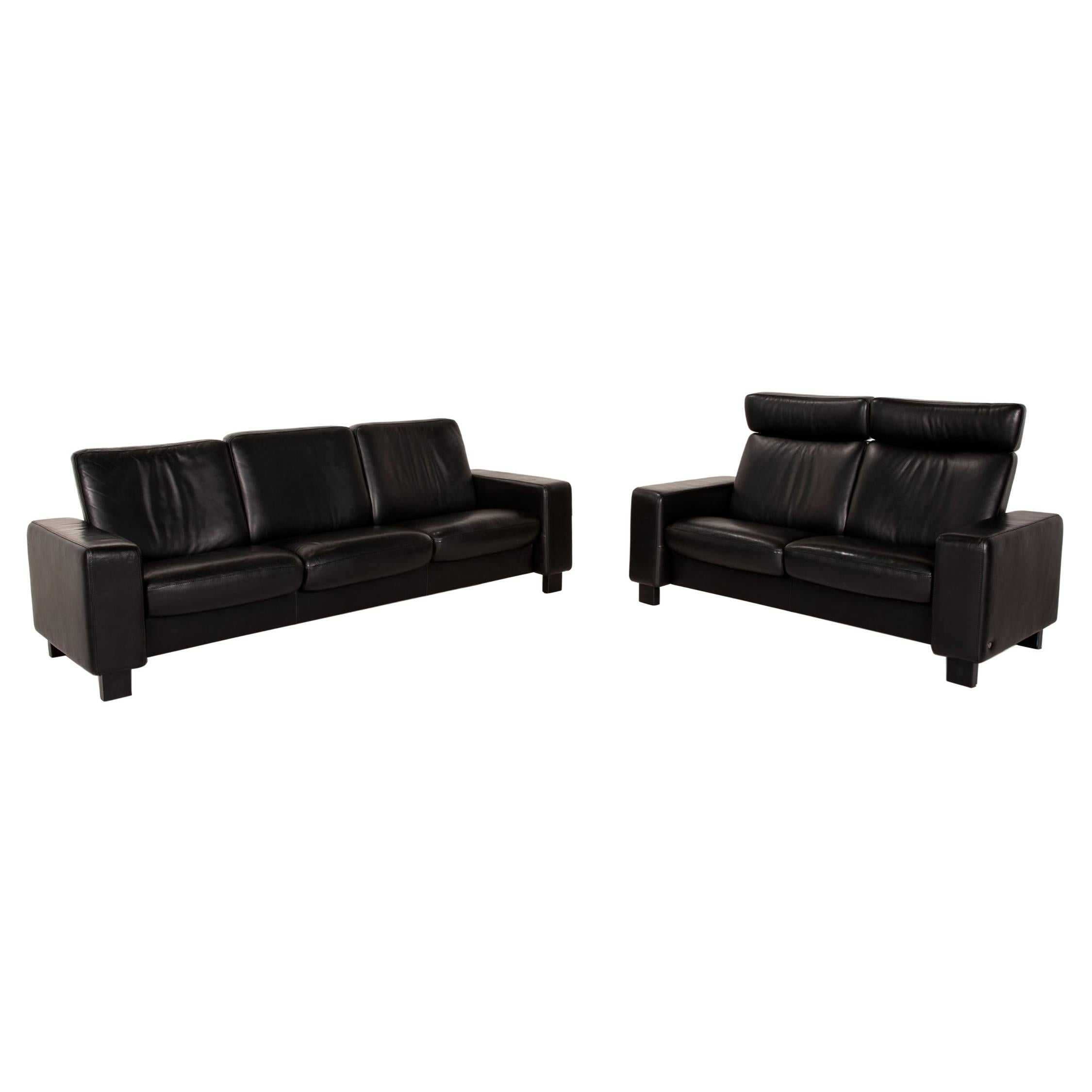 Ekornes Stressless Relax Sofa Armchair Set Black Leather TV Recliner ...