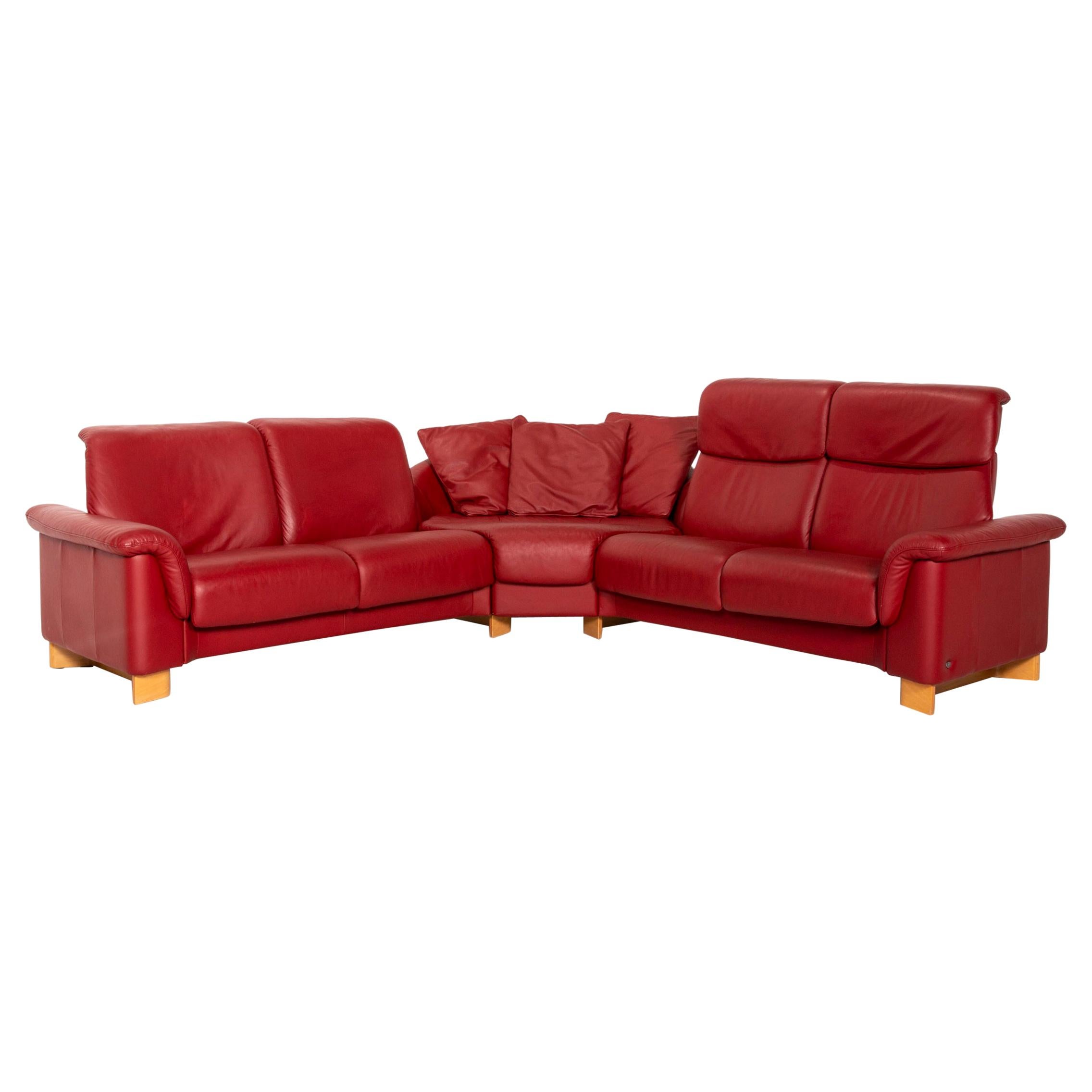 Divanotti Leather Sofa Set Red 1 Corner Sofa 1 Stool at 1stDibs