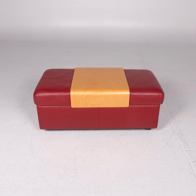 Stressless Paradise Leather Stool Red Wine Red Ottoman Including Wooden ...