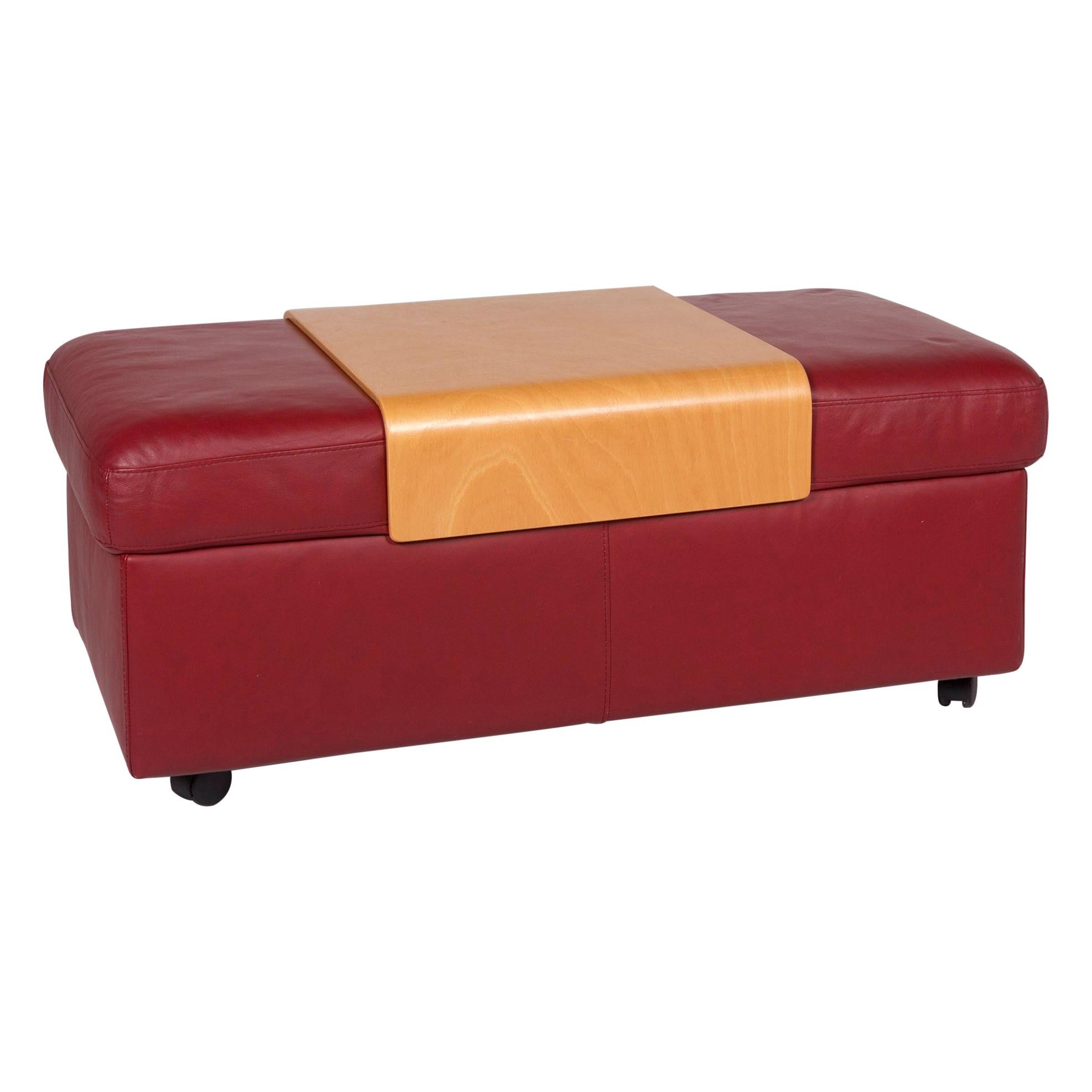 Stressless Paradise Leather Stool Red Wine Red Ottoman Including Wooden ...