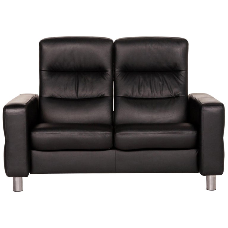 Stressless Wave Leather Sofa Black Two-Seater Function Relax Function ...