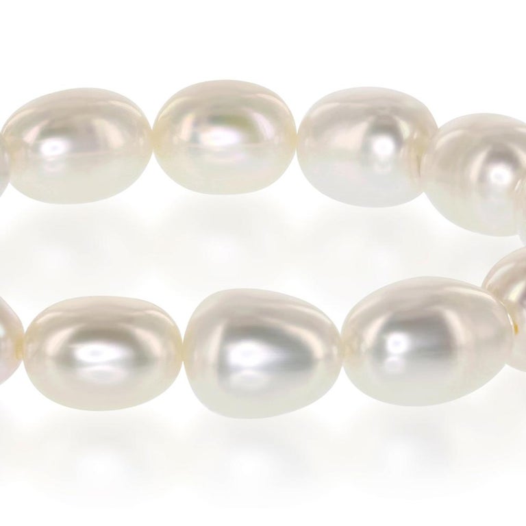 Stretch Pearl Bracelet with white Cultured Freshwater Oval Pearls For ...