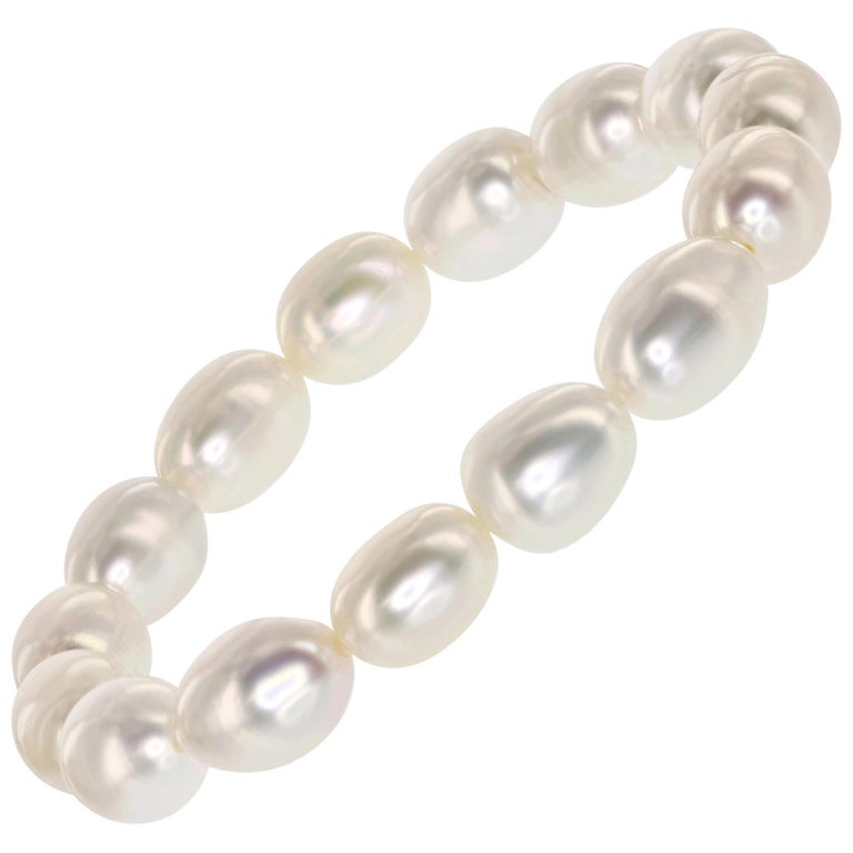 Stretch Pearl Bracelet 7" with white Cultured Freshwater Oval Pearls ...