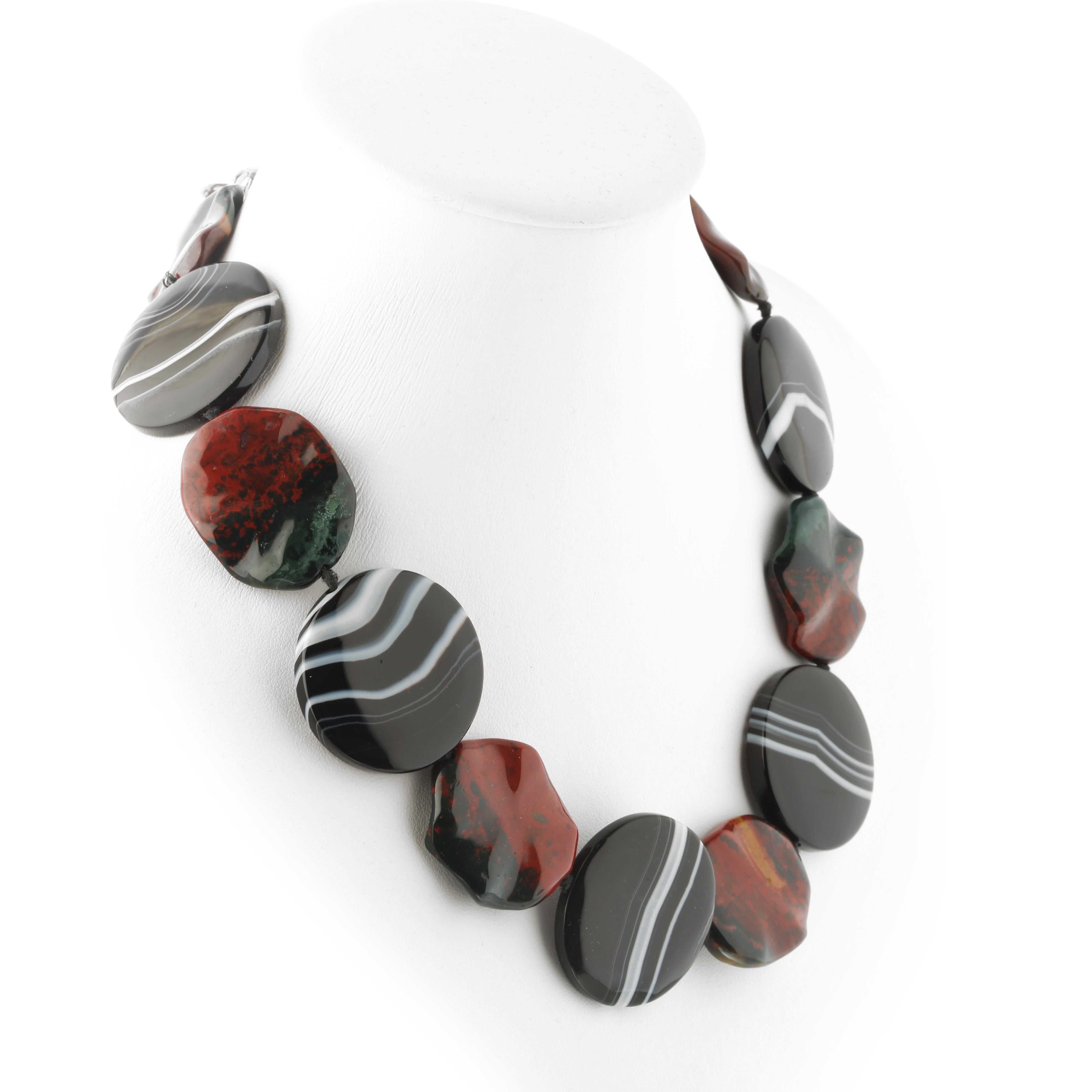 Striated Agate Jasper Silver Beaded Boho Chic Colourful Necklace Intini ...