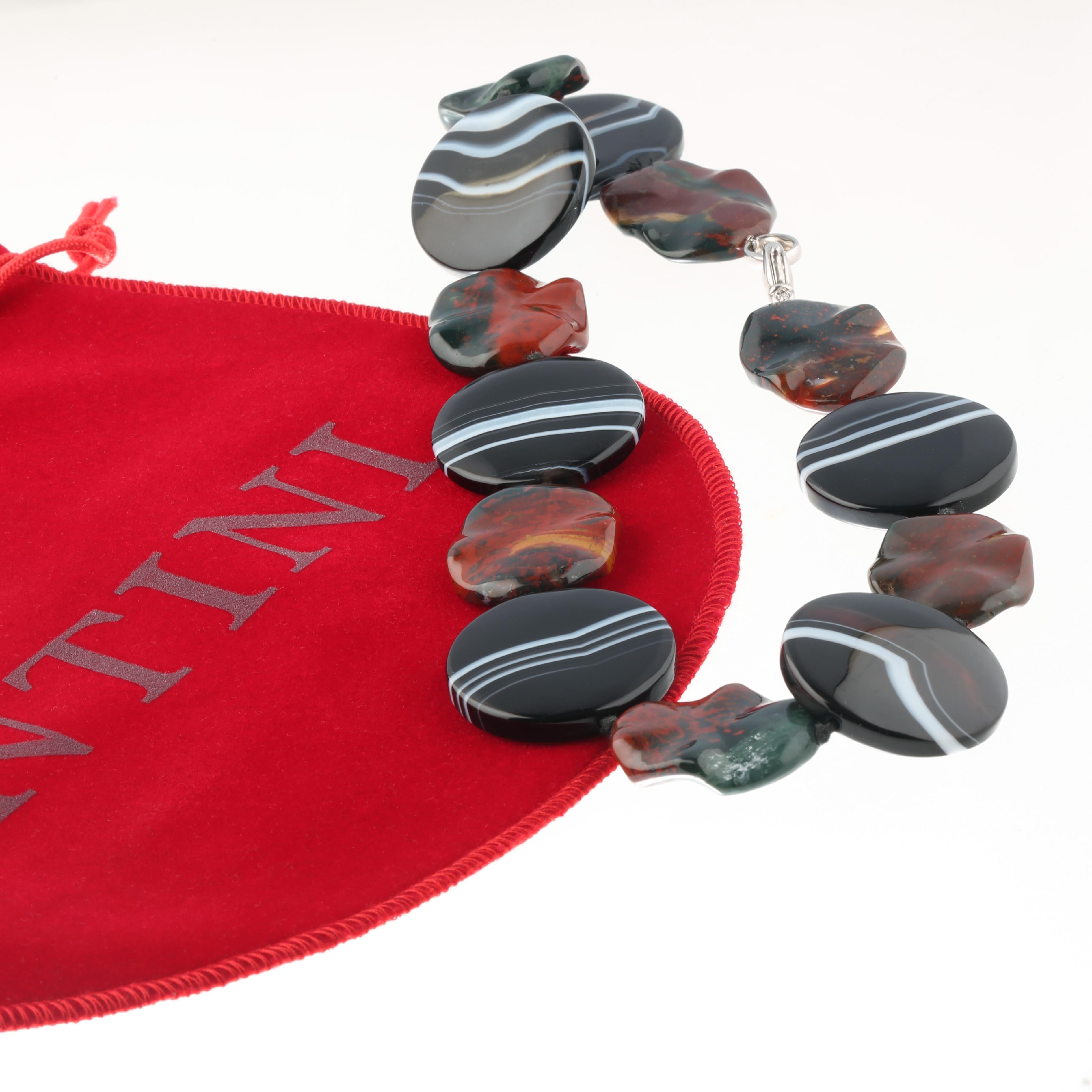 Striated Agate Jasper Silver Beaded Boho Chic Colourful Necklace Intini ...