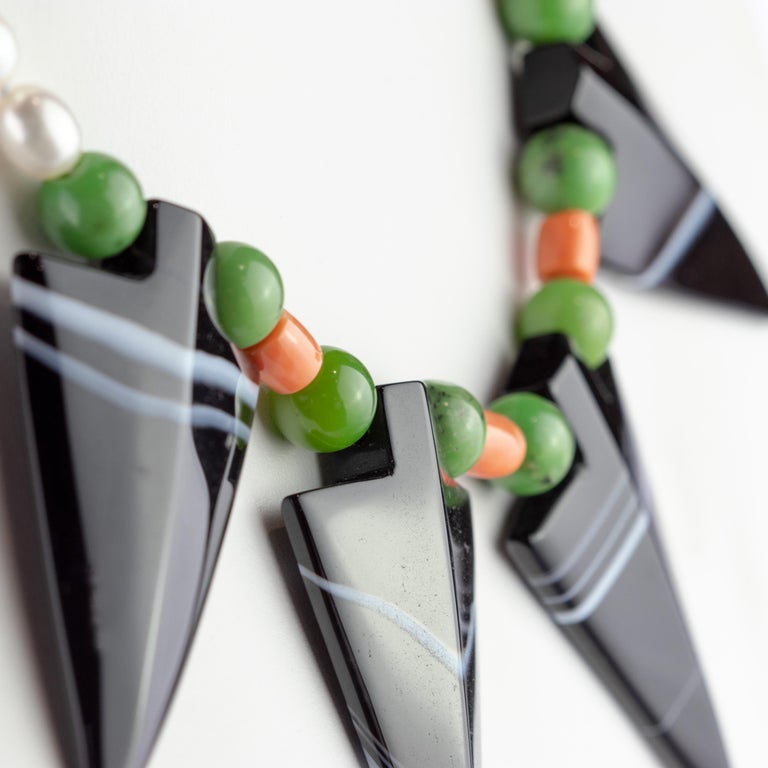 Striated Black Agate Arrow Freshwater Pearl Jade Tribal Warrior Bold ...