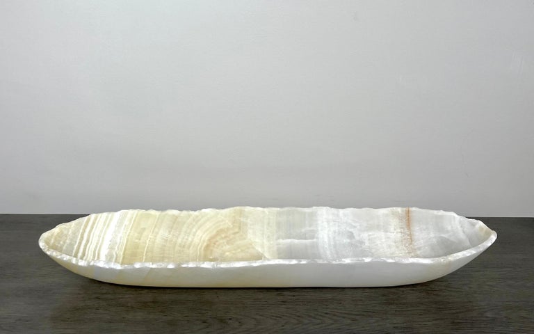 Striated Canoe Shaped Onyx Bowl For Sale at 1stDibs