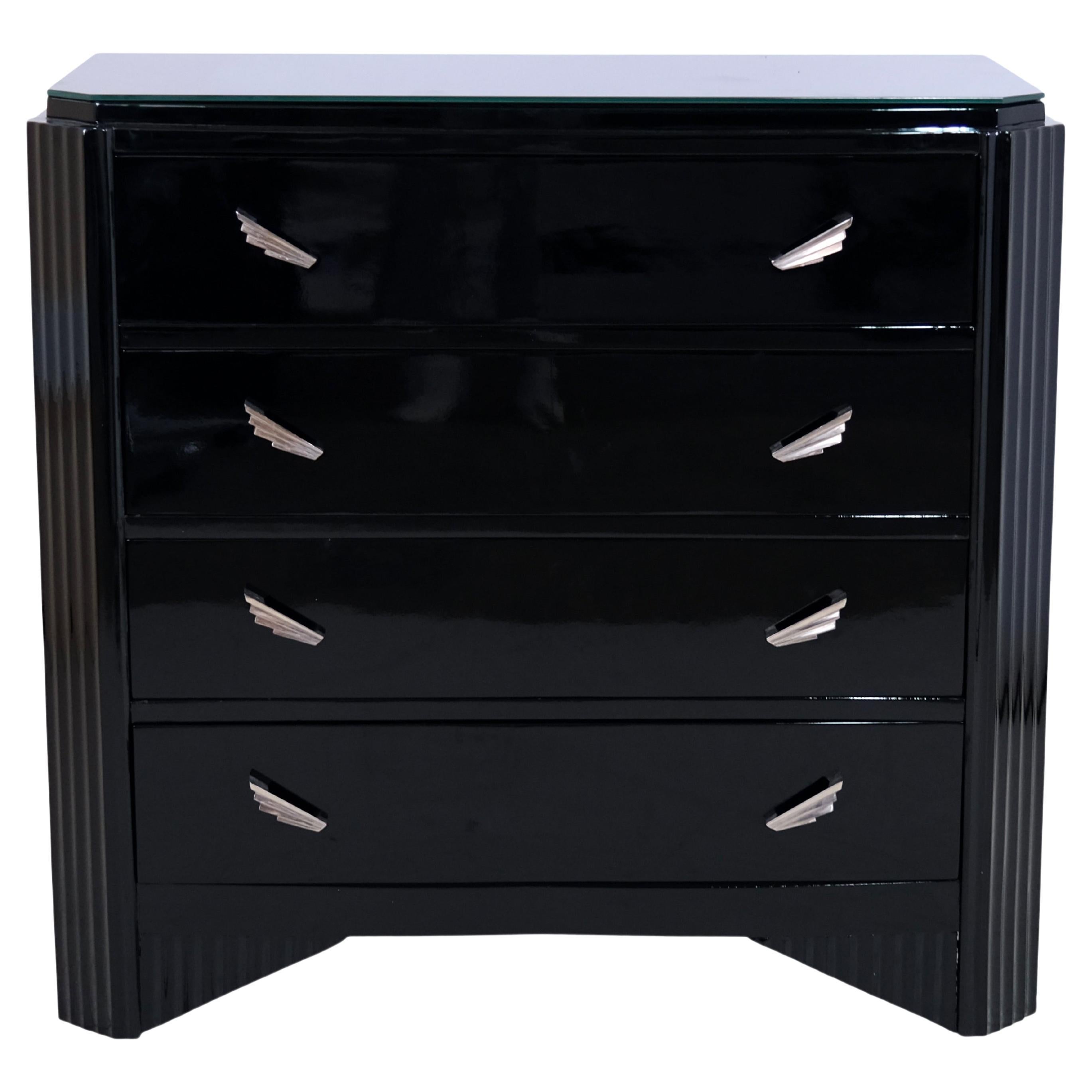 Strict 1930s French Art Deco Chest of Drawers in Black Piano Lacquer ...