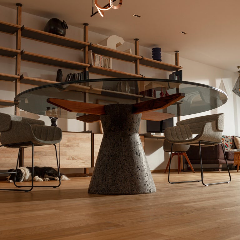 Stricta, Sculptural Dining Table Made of Lava Stone and Glass Top by ...