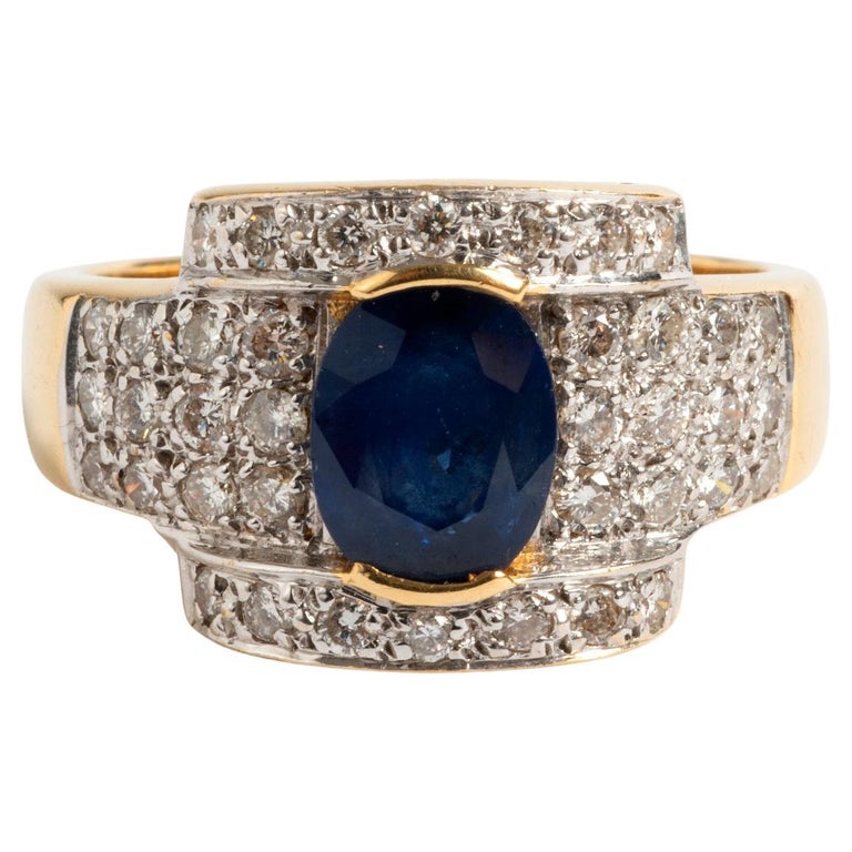 Striking 18 Carat Yellow Gold, Sapphire and Diamond Dress Ring For Sale ...