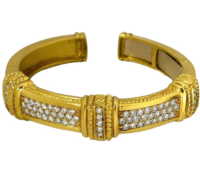 Striking 18K Yellow Gold and Diamond Classic Revival Cuff with 24K Gold ...
