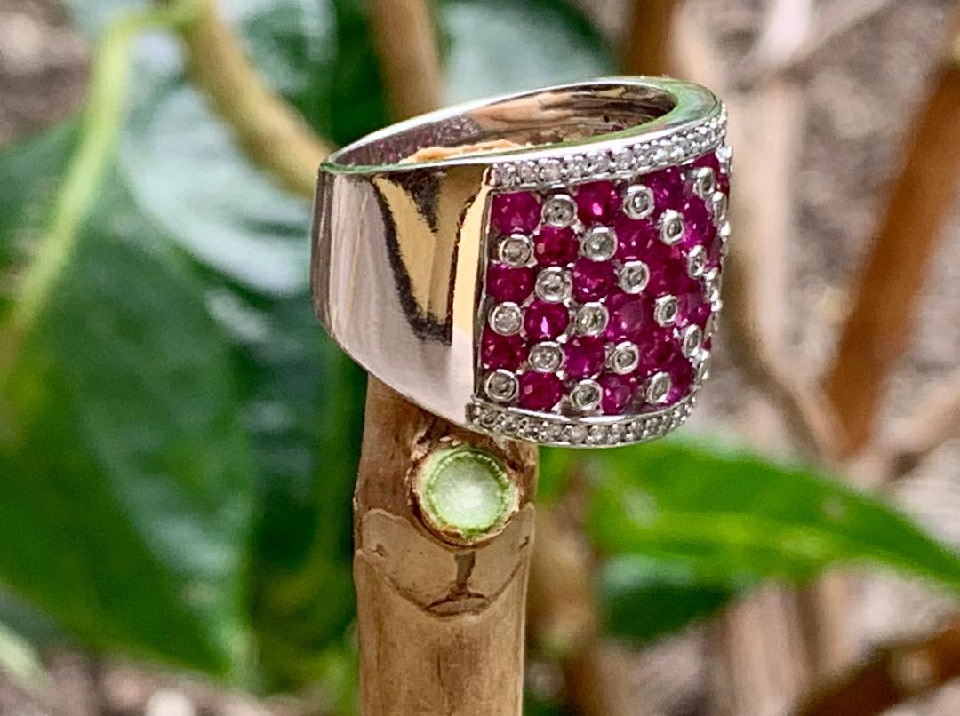 Striking 4.32 Carat EFFY Ruby and Diamond Checkerboard White Gold Wide ...