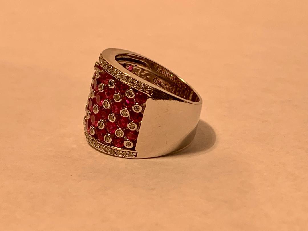 Striking 4.32 Carat EFFY Ruby and Diamond Checkerboard White Gold Wide ...