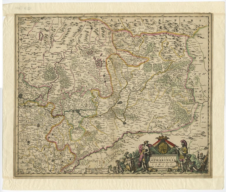 Striking Antique Map of Luxembourg and Northern France 'Lotharingen', c ...