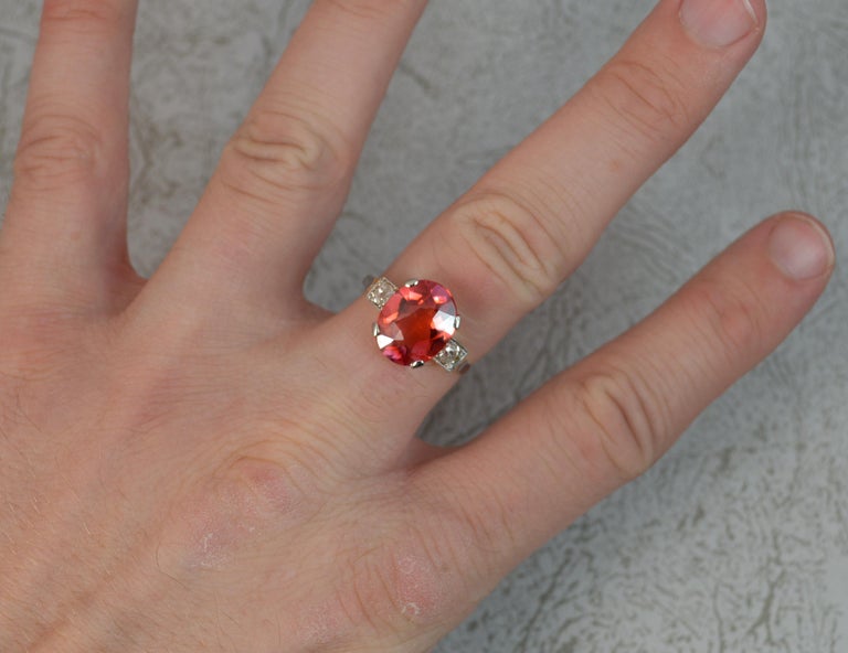 Striking Antique Orange Red Stone Old Cut Diamond 18 Carat Gold Trilogy ...