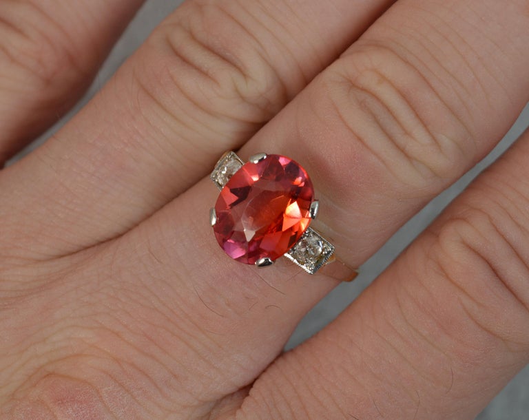 Striking Antique Orange Red Stone Old Cut Diamond 18 Carat Gold Trilogy ...