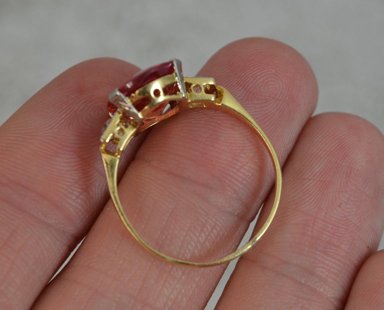 Striking Antique Orange Red Stone Old Cut Diamond 18 Carat Gold Trilogy ...