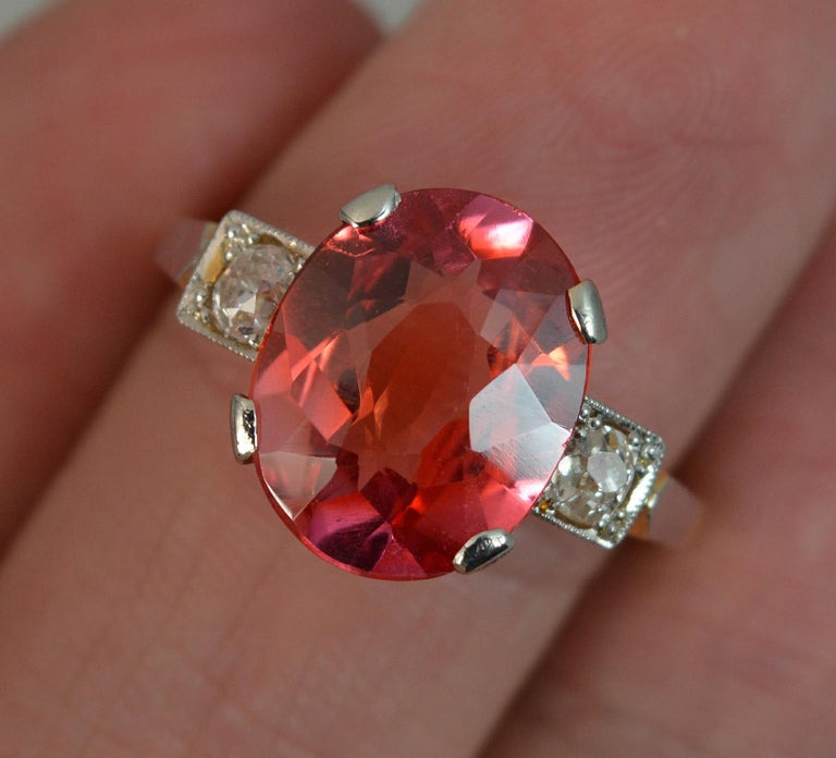 Striking Antique Orange Red Stone Old Cut Diamond 18 Carat Gold Trilogy ...