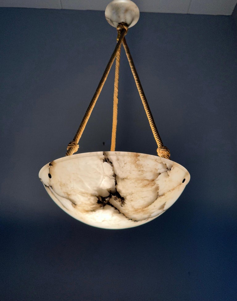 Striking Art Deco White and Black Alabaster Pendant Light w Original ...