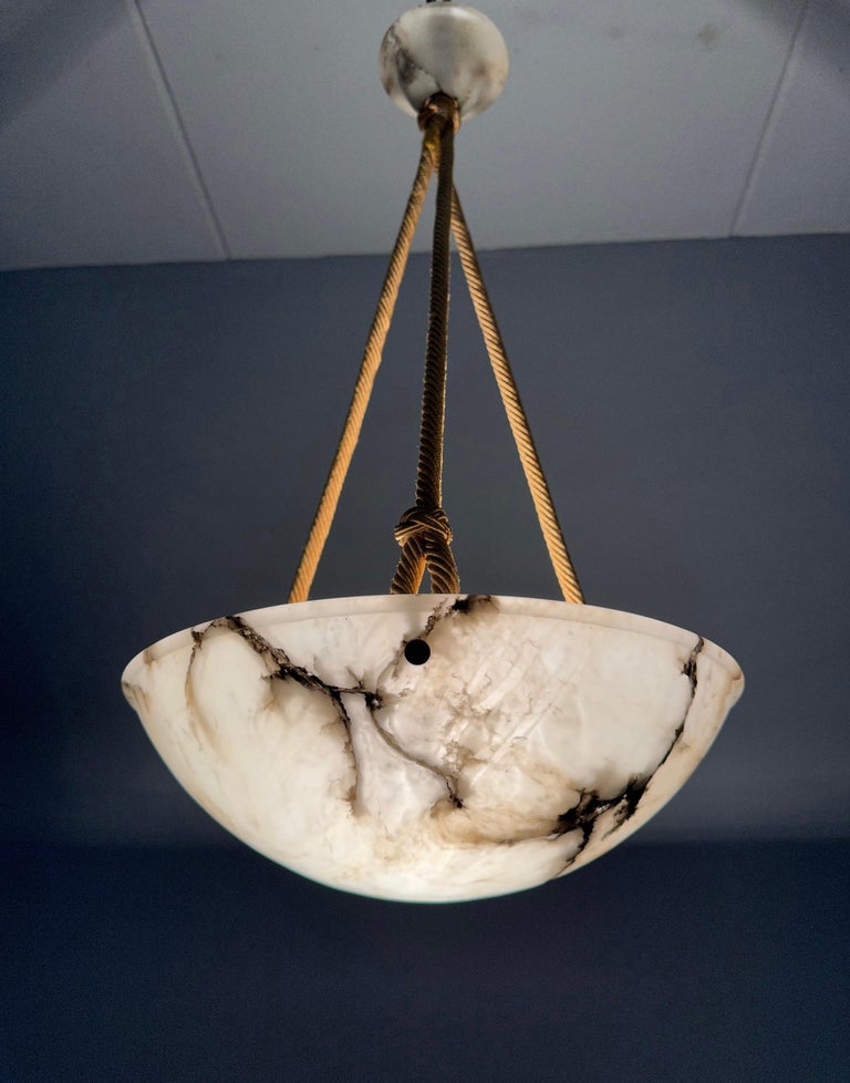 Striking Art Deco White and Black Alabaster Pendant Light w Original ...