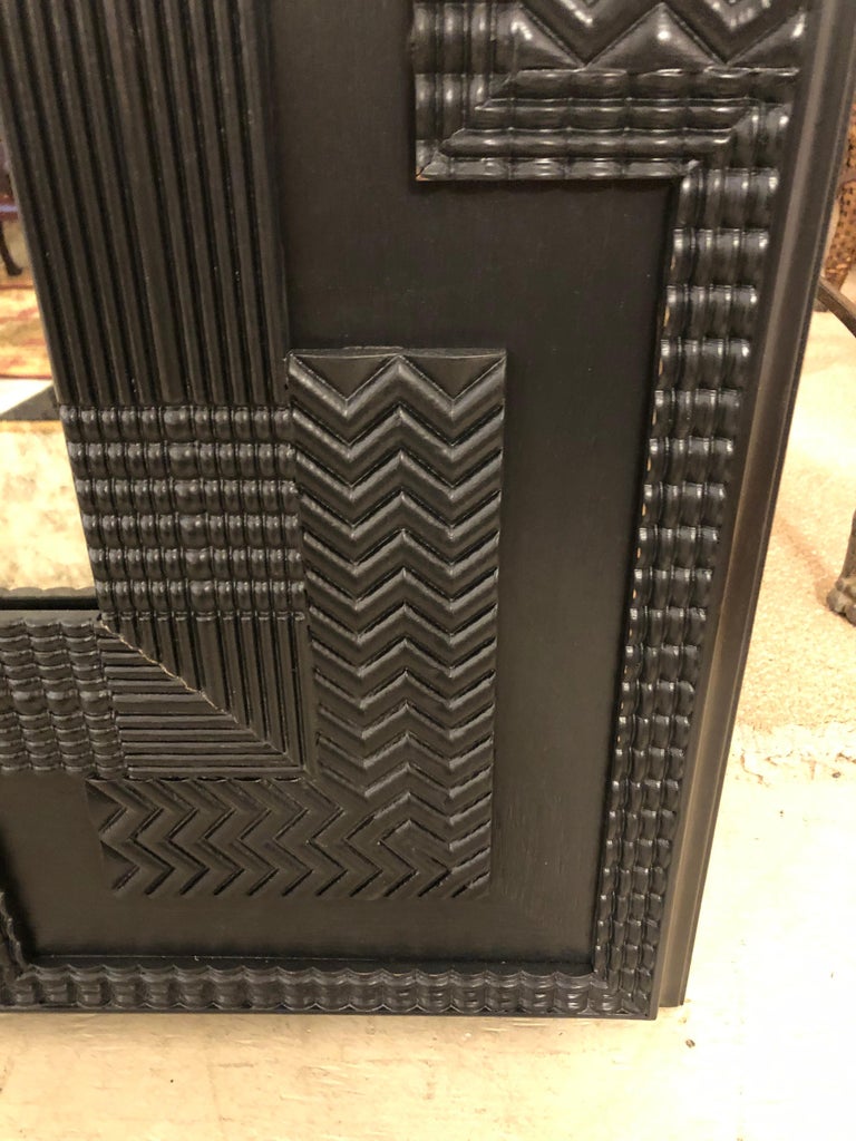 Striking Big Black Carved Wood Rectangular Mirror with Aged Glass at ...