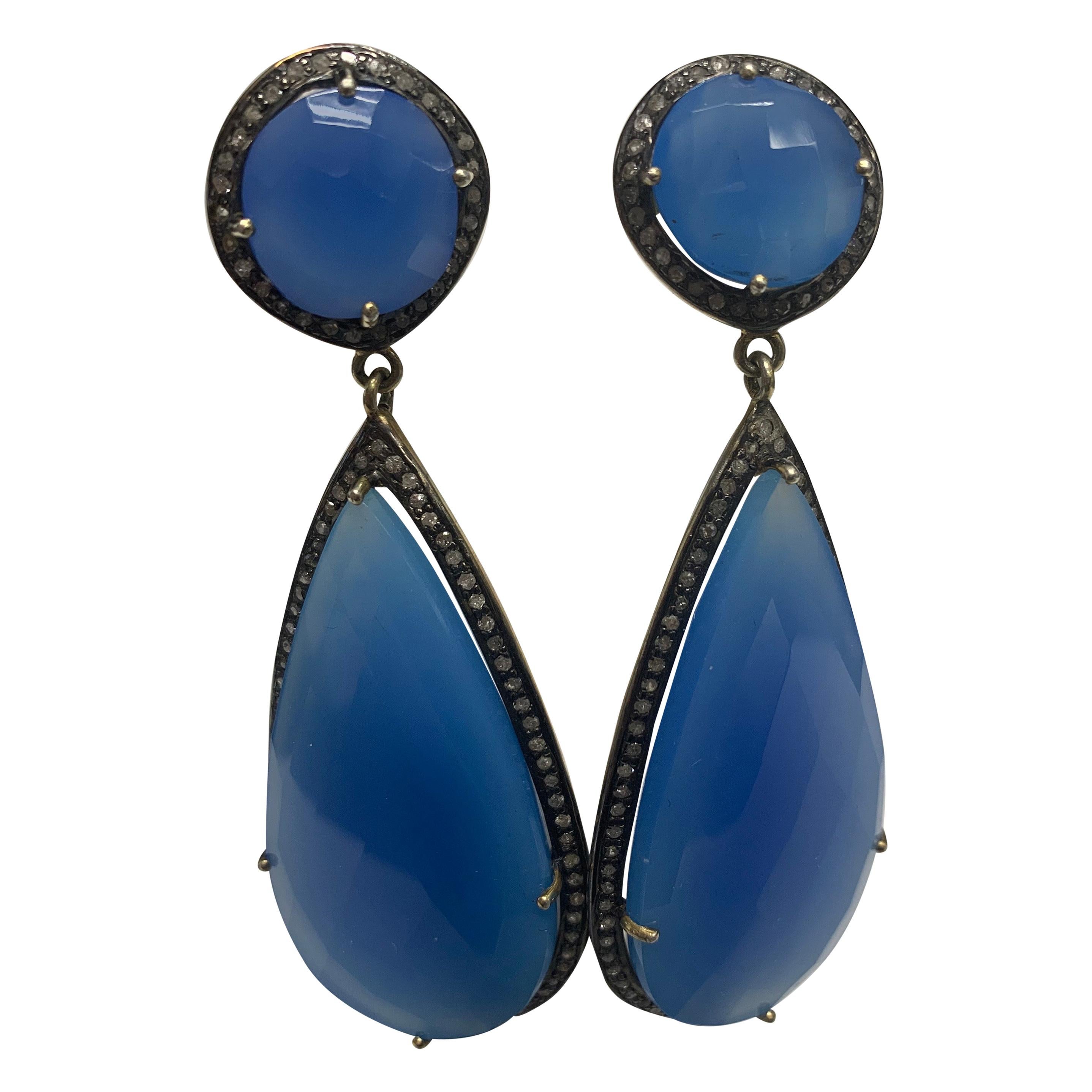 Bold Green Agate Diamond Earrings at 1stDibs