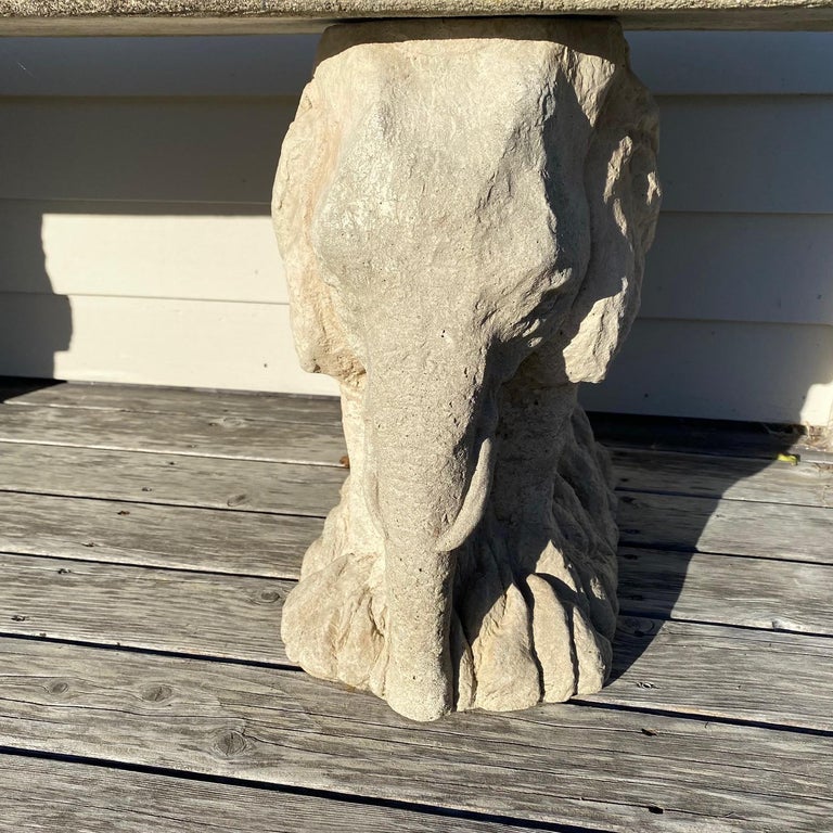 Striking Cast Stone Bench with Elephant Base Supports For Sale at 1stDibs