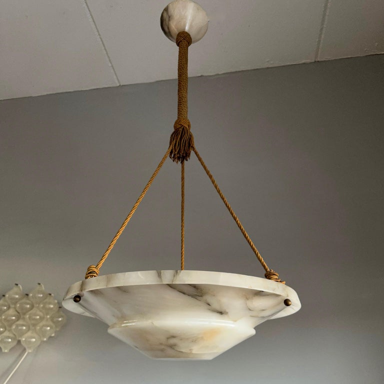 Striking Design Handcarved Art Deco Alabaster Pendant, Canopy with ...