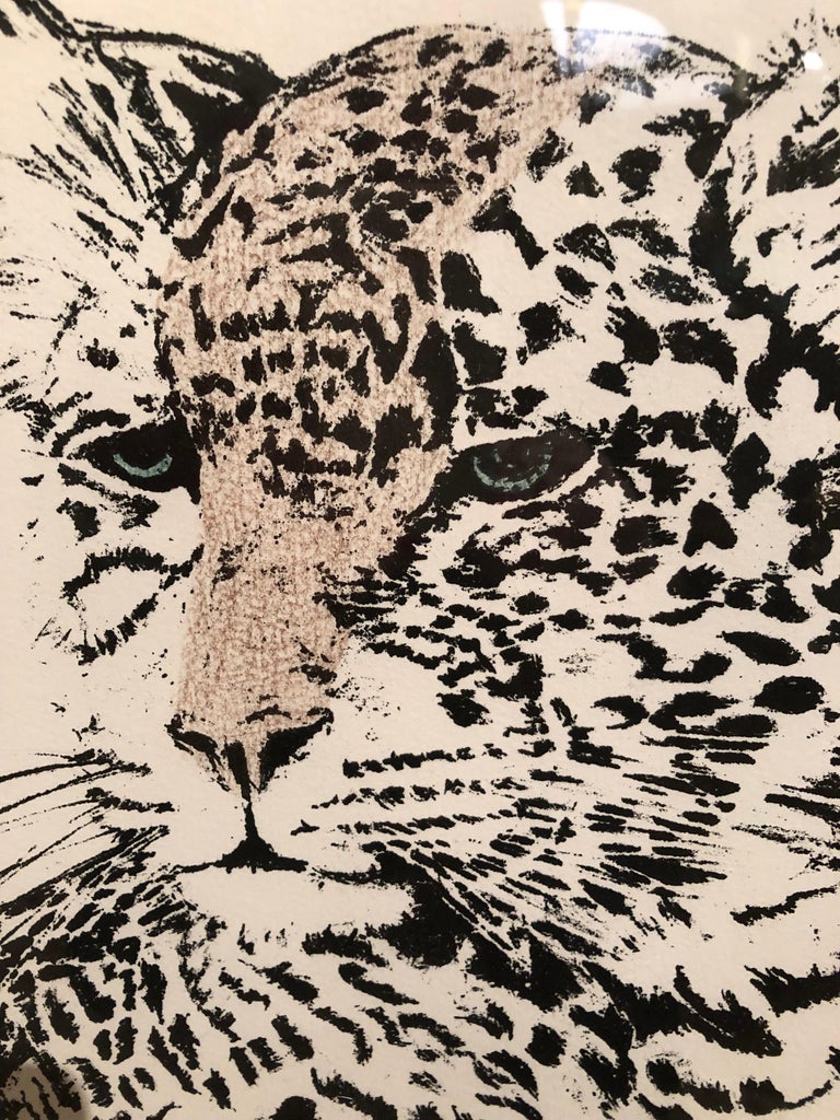 Striking Etching and Embossed Paper Art with Leopard For Sale at 1stDibs