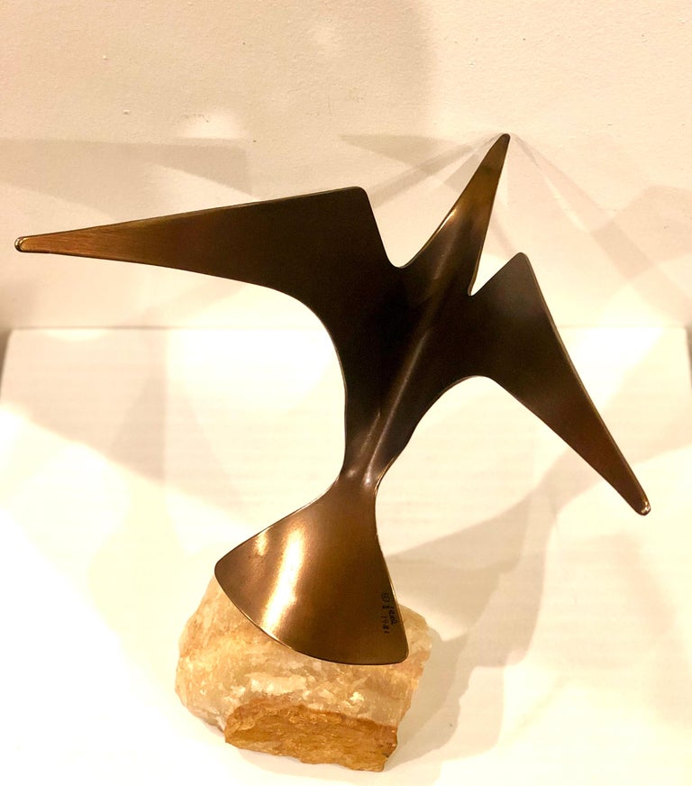Striking Flying Bird Sculpture by Curtis Jere Brass Finish Signed and ...