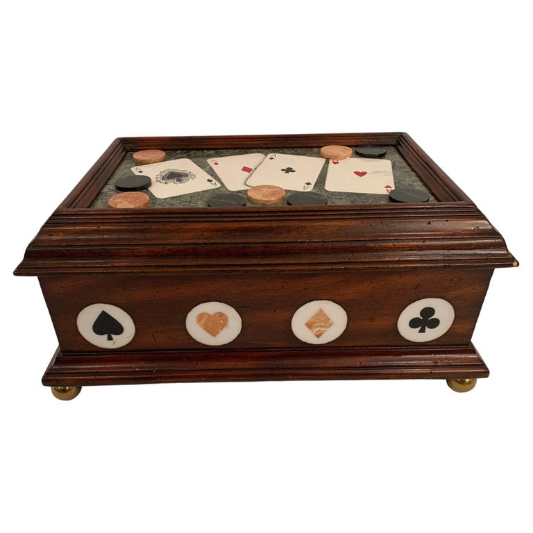 Striking Game Motife Box Decorated with Painted Cards For Sale at 1stDibs