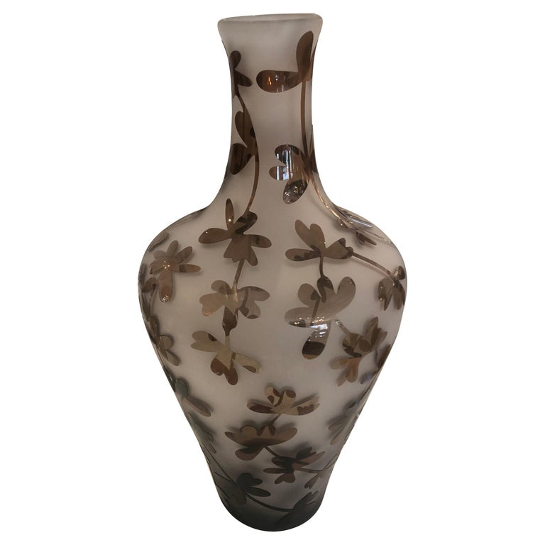 Striking and Graphic Large Contemporary Art Glass Vase with Floral ...