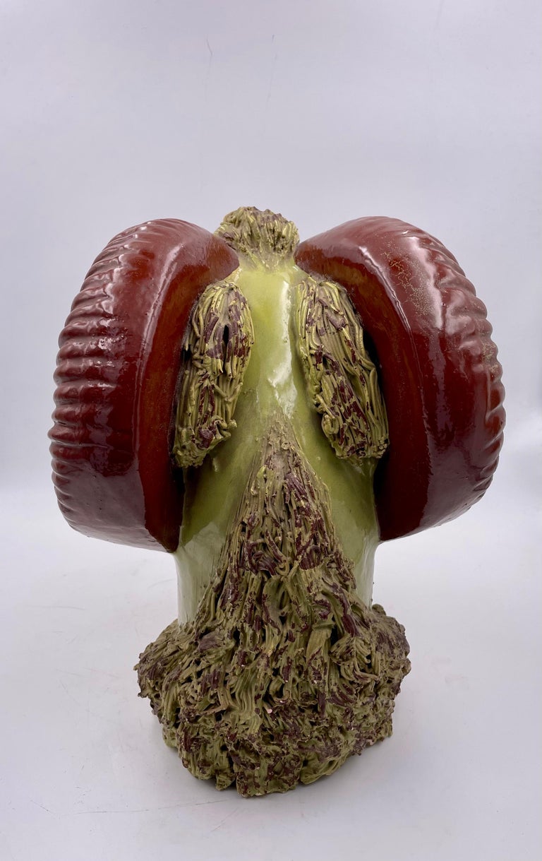 Striking Italian Ceramic Rams Head in Glossy Glaze For Sale at 1stDibs