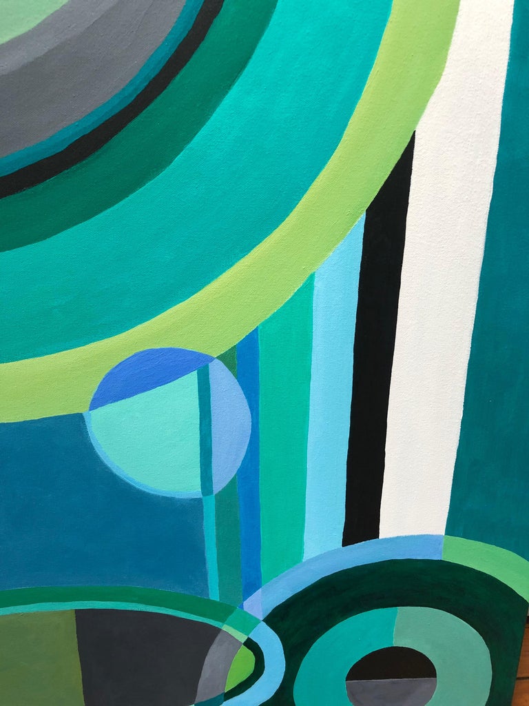 Striking Large Rectangular Abstract Painting in Blues and Greens For ...