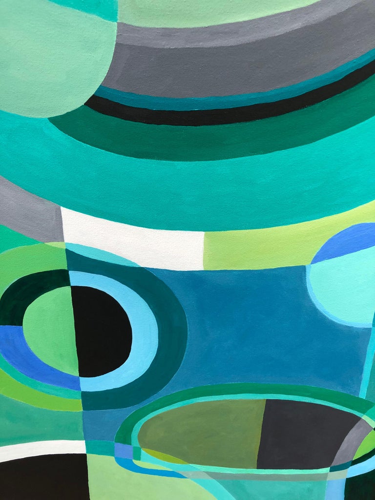 Striking Large Rectangular Abstract Painting in Blues and Greens For ...