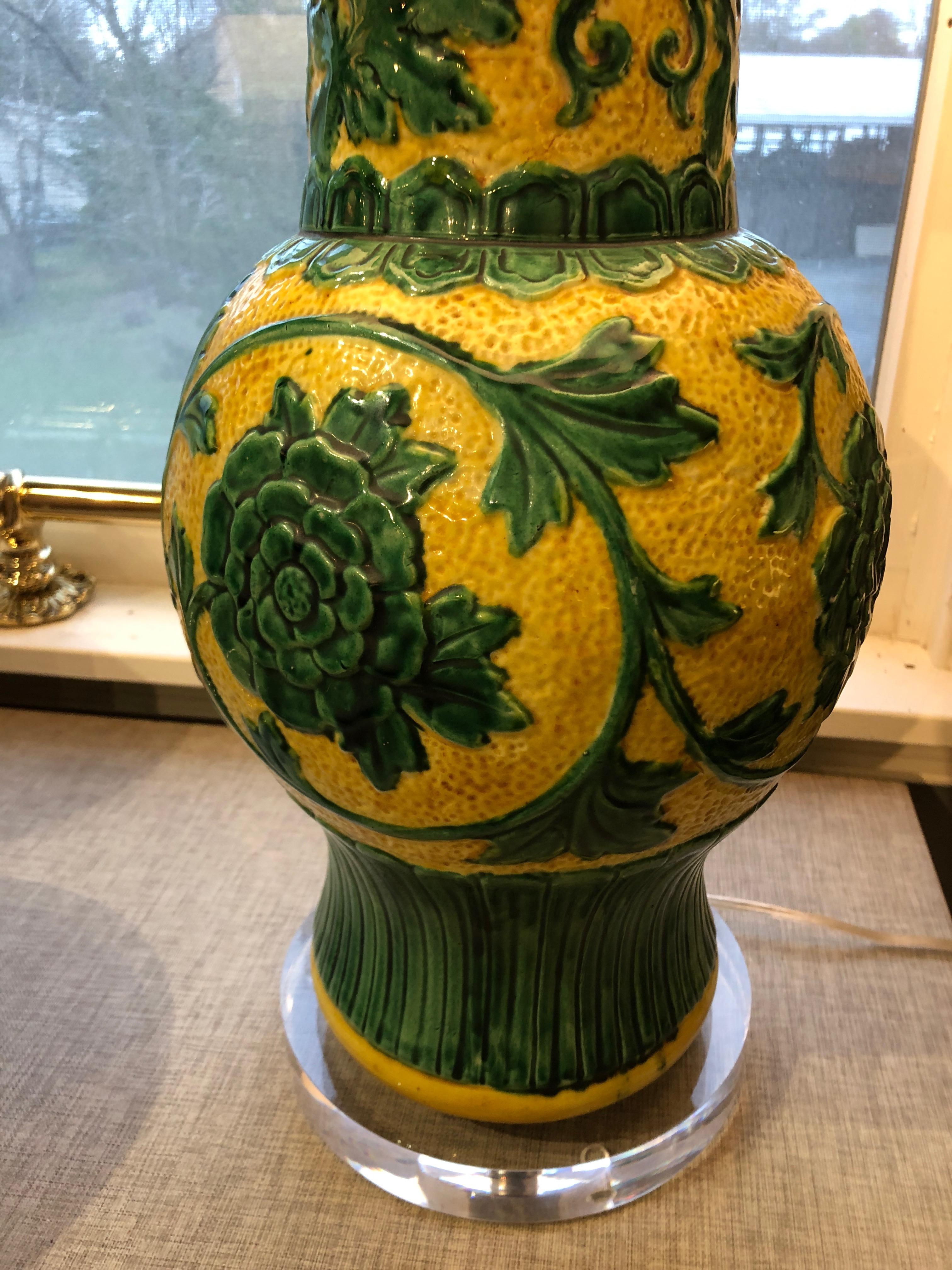 Striking Large Yellow and Green Chinese Vase Shaped Lamp at 1stDibs ...